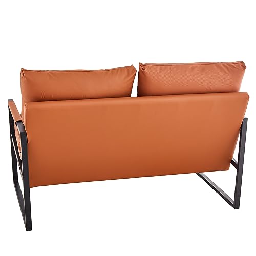FANYE Modern Upholstered 2 Seaters Soft Love, Accent Deep Seat Loveseat Double Sofa & Couch for Home Office Apartment Small Space Living Room Furniture Set Sectional, Brown PU Leather 48" W