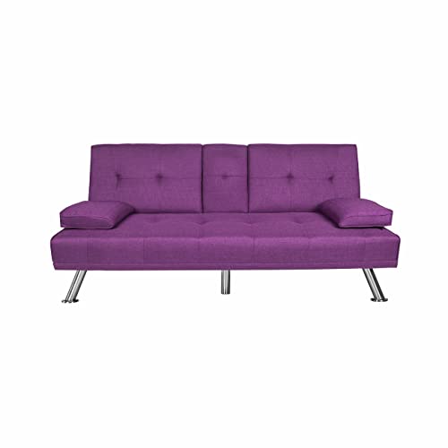 Convertible Sofa Bed Adjustable Couch Sleeper Modern Home Recliner Reversible Loveseat Folding Daybed Guest Bed for Living Room,Linen Upholstery,2 Cup Holders,3 Angles,Metal Legs,600lb Capacity
