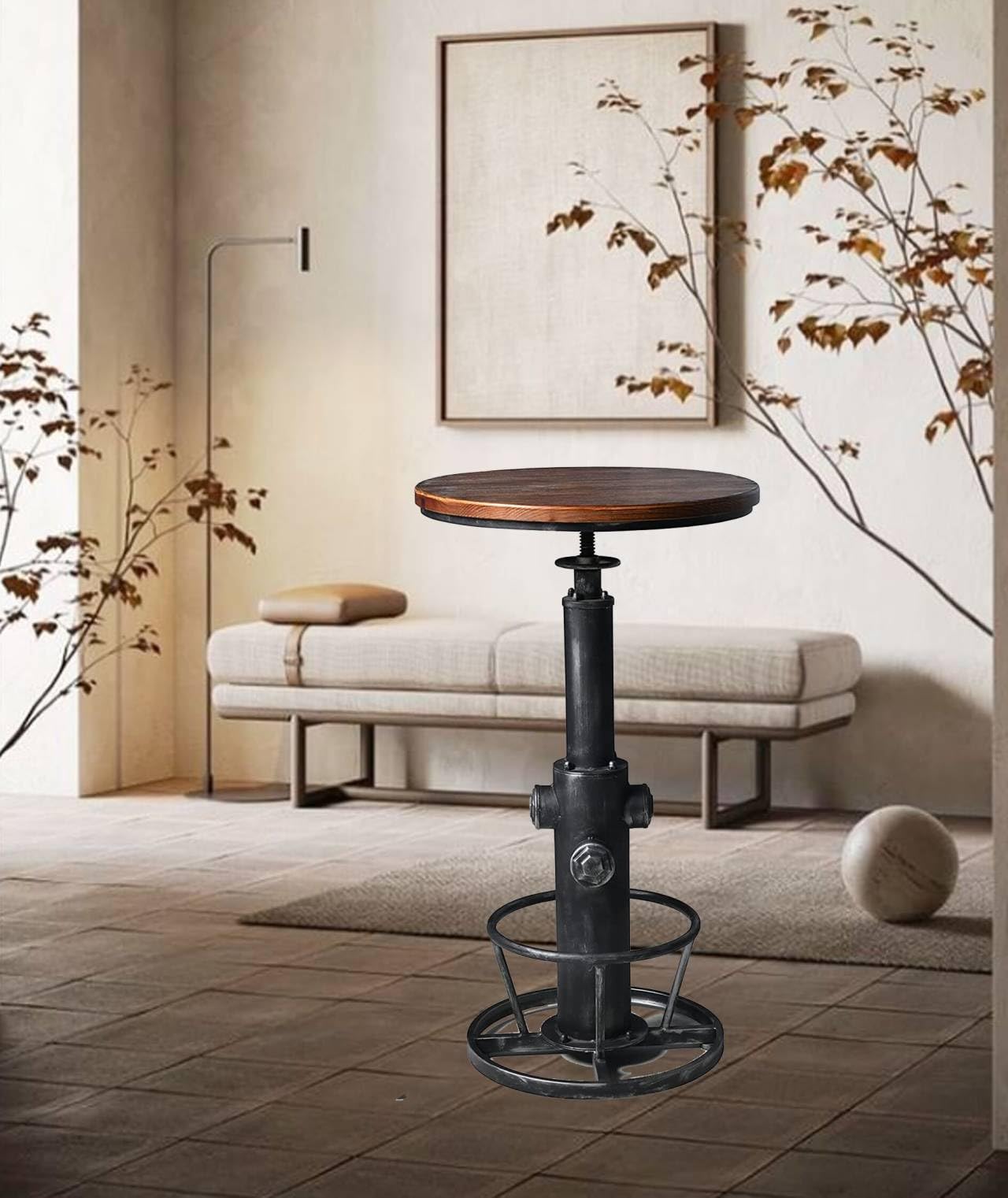 LOKKHAN 3-Piece Bar Table (38.6"-48.4") & 2 Backless Stools (24"-30") Set for Pub Kitchen Dining Living Party Bistro Breakfast, Swivel Top, Height Adjustable, Most Weld, Space-Saving