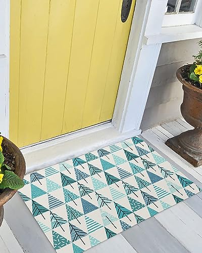 Indoor/Outdoor Door Mat Welcome Mats - Non-Slip Rubber Entryway Mats for Home High Traffic Area - Christmas Pine Tree Tile, 16x24 Inch