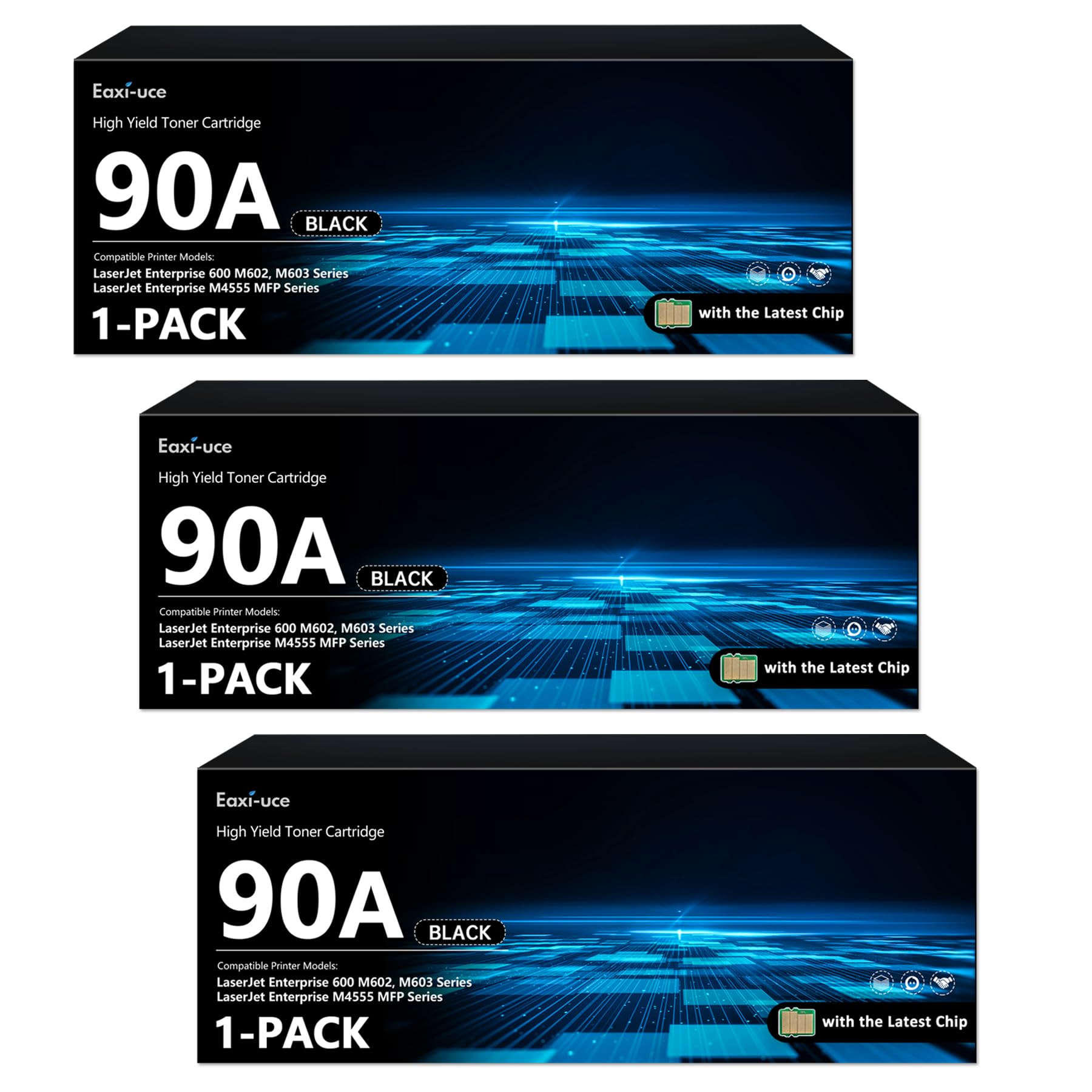 CE390A 90A Black Toner Cartridge with CHIP 3-Pack: 90A Toner Cartridge Replacement for HP90A Black Toner Works with Laser Enterprise 600 M602, M603 Series; Laser Enterprise M4555 MFP Series Printer