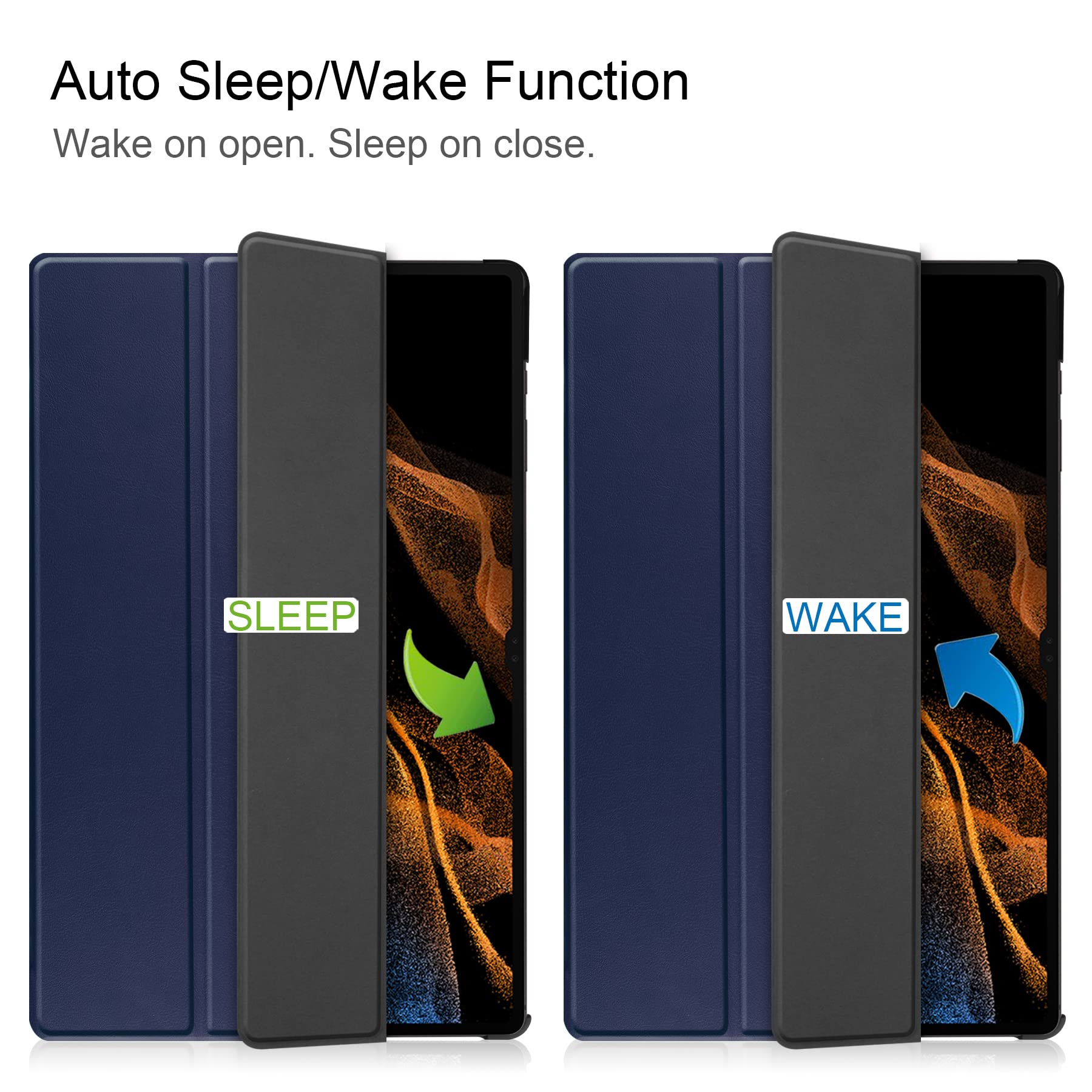 elitegadget Tri Fold Case for Samsung Galaxy Tab S9 Ultra 14.6 Inch (SM-X910/X916/X918) - Lightweight Tri-Fold Auto Wake/Sleep Cover for Galaxy Tab S9 Ultra (2023 Released) (Navy Blue)