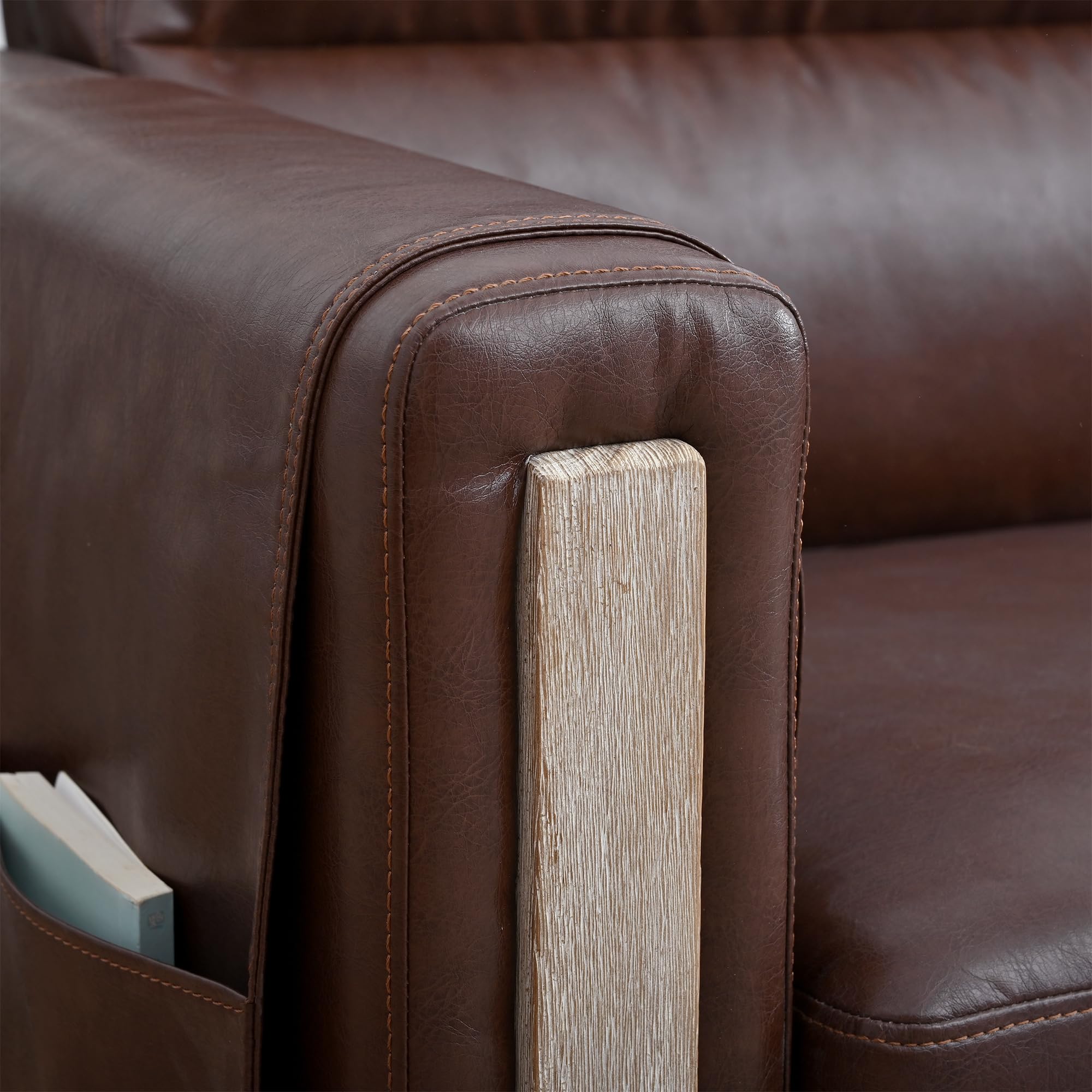 79.5" PU Leather Sofa Couch, 3 Seater Sofa Couch with Side Pocket, Modern Upholstered Comfortable Sofa Solid Wood Soft Cushions, Durable and Long-Lasting, Sofa Couch for Living Room
