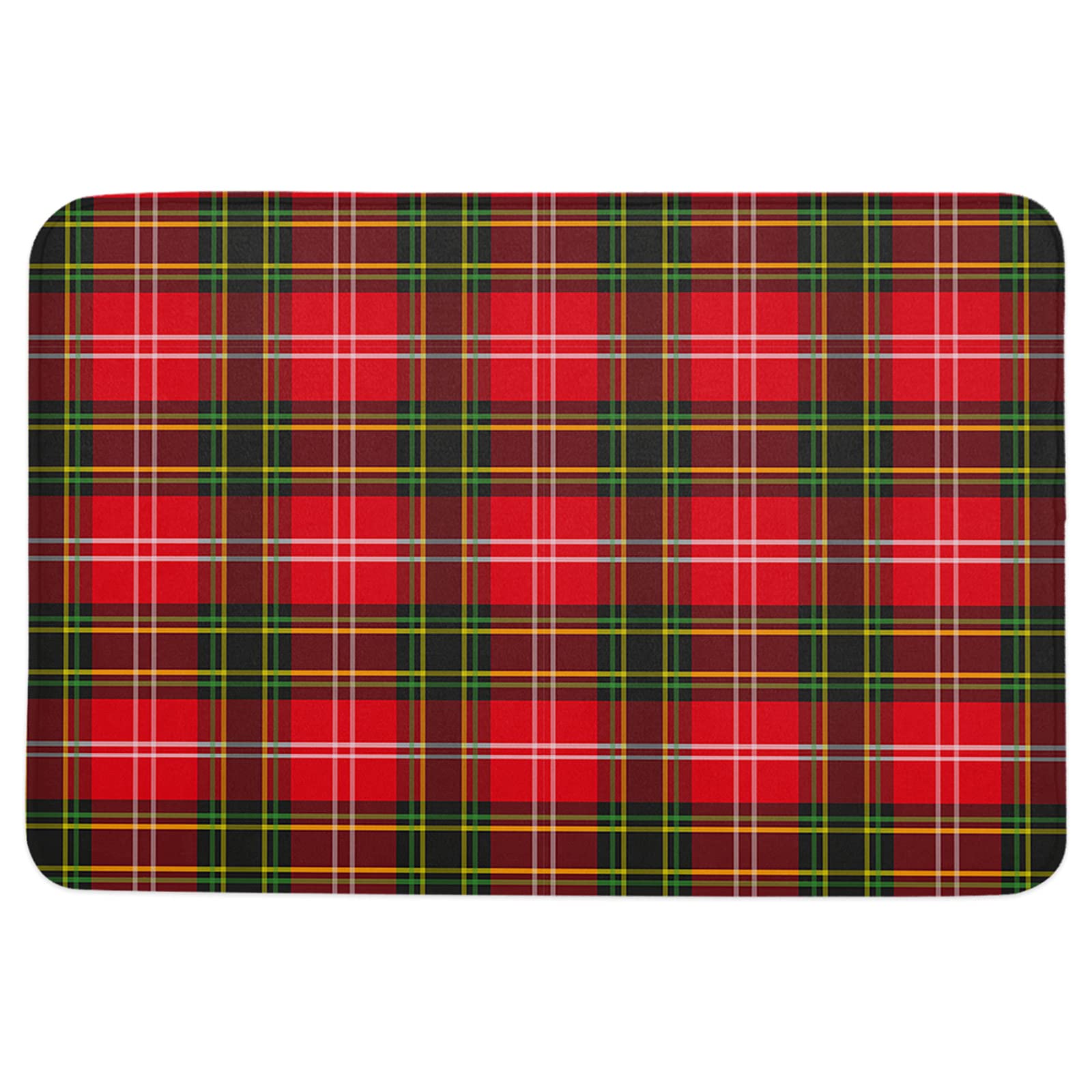 Red Green Plaid Christmas Bath Rugs Vintage Sponge Doormat Non Slip Backing Durable Soft Flannel Mat Memory Foam Mats Carpet for Bathroom Kitchen 32x20In