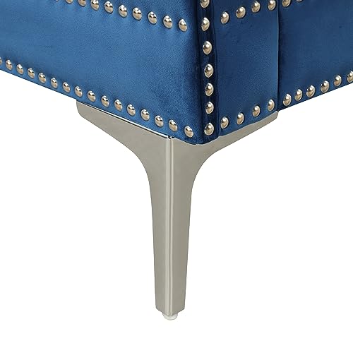 Merax, Blue 33.5" Modern Sofa Frosted Velvet Soft Upholstered Couch Loveseat with Metal Legs,Button Tufted Back for Living Room