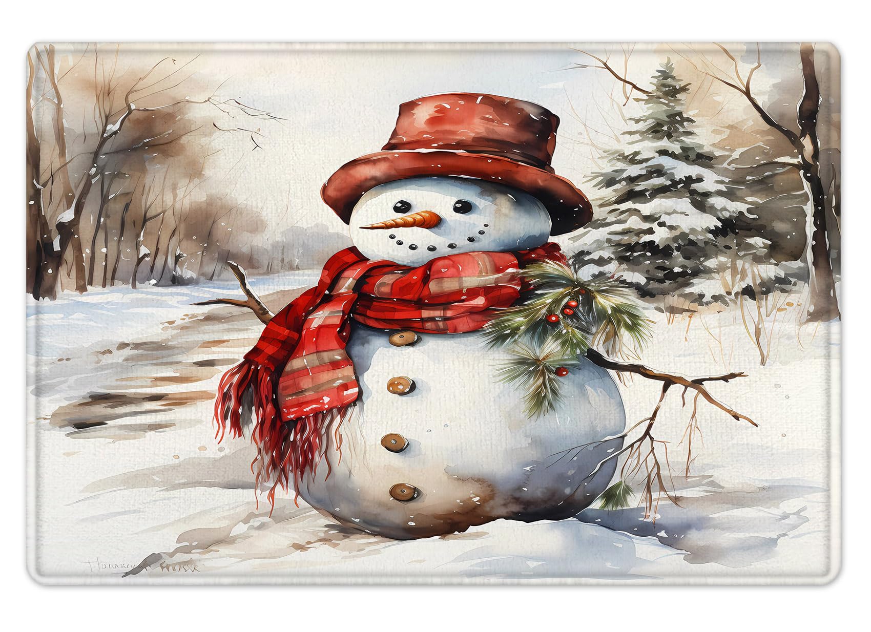 LB Winter Christmas Bath Mat Cute Snowman with Red Hat in Forest Area Rug for Bathroom Snow Scene Doormat Non Slip Memory Foam Super Absorbent Floor Mats,24Wx16H Inch