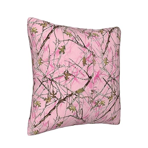 Pink Leaves Camo Throw Pillow Covers Corduroy Pillowcases Soft Square Cushion Case Decorative Cushion Covers for Bedroom Sofa Farmhouse 18"x18"