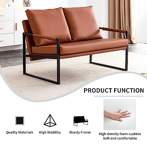 FANYE Modern Upholstered 2 Seaters Soft Love, Accent Deep Seat Loveseat Double Sofa & Couch for Home Office Apartment Small Space Living Room Furniture Set Sectional, Brown PU Leather 48" W