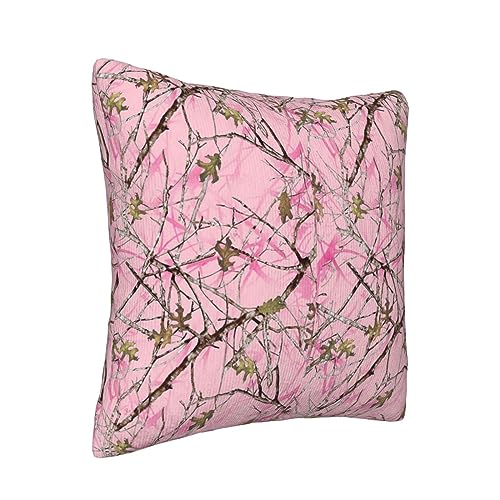 Pink Leaves Camo Throw Pillow Covers Corduroy Pillowcases Soft Square Cushion Case Decorative Cushion Covers for Bedroom Sofa Farmhouse 18"x18"