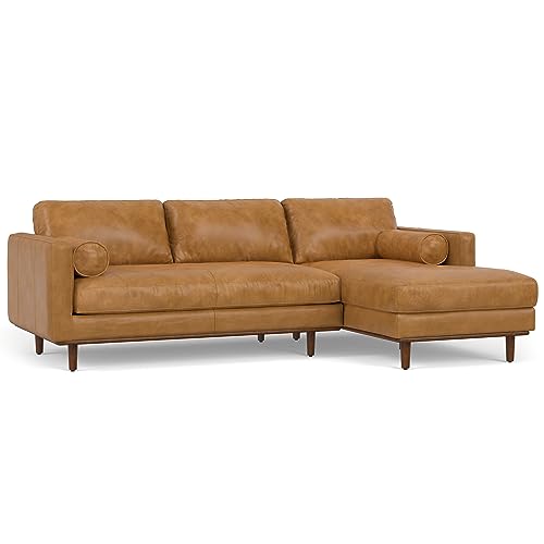 SIMPLIHOME Morrison Right Sectional Sofa in Full-Grain Genuine Leather, Sienna, 102-inches Wide, L-Shaped Leather Couch with Right Chaise for the Living Room and Family Room