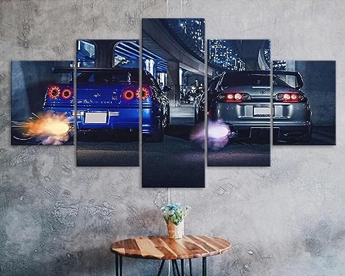Posters Prints GTR Vs Supra Race Cars Canvas 5 Piece Five Panel Print Modern Wall Art Poster Picture Home Decor Gift (size 2) Frameless
