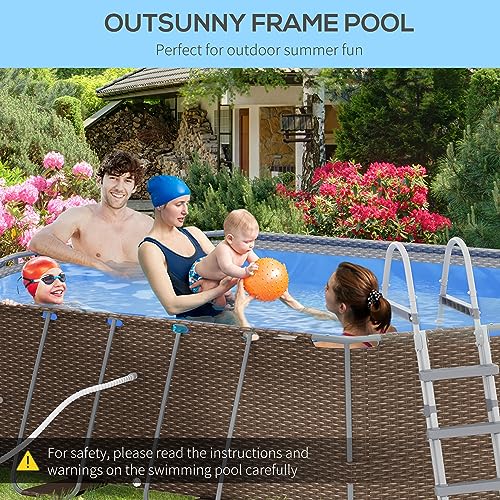 Outsunny 14' x 10' x 3' Above Ground Swimming Pool, Non-Inflatable Rectangular Steel Frame Pool with Filter Pump, Safety Ladder for 1-6 People, Brown