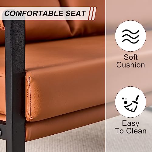 FANYE Modern Upholstered 2 Seaters Soft Love, Accent Deep Seat Loveseat Double Sofa & Couch for Home Office Apartment Small Space Living Room Furniture Set Sectional, Brown PU Leather 48" W