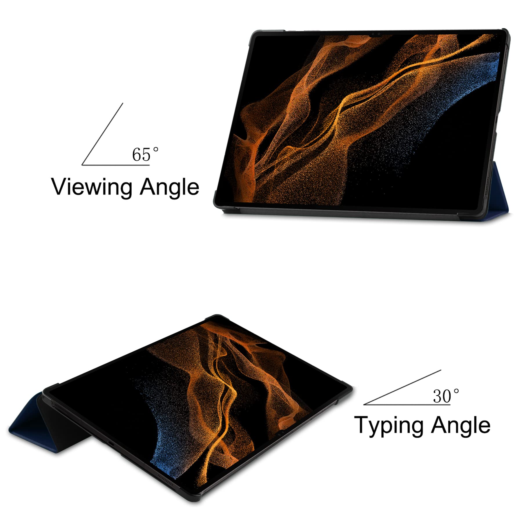 elitegadget Tri Fold Case for Samsung Galaxy Tab S9 Ultra 14.6 Inch (SM-X910/X916/X918) - Lightweight Tri-Fold Auto Wake/Sleep Cover for Galaxy Tab S9 Ultra (2023 Released) (Navy Blue)