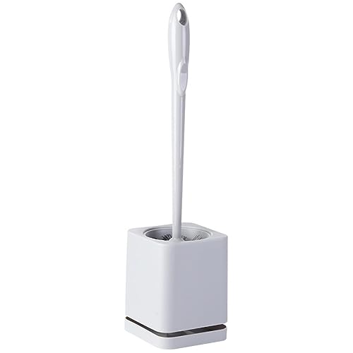 WISELADY Toilet Brushes with Comfortable Handle,Toilet Brush and Holder Set for Bathroom Storage Cleaning,Toilet Cleaner Brush for Deep Cleaning, Bathroom Cleaning Combo with Modern Stand (White)