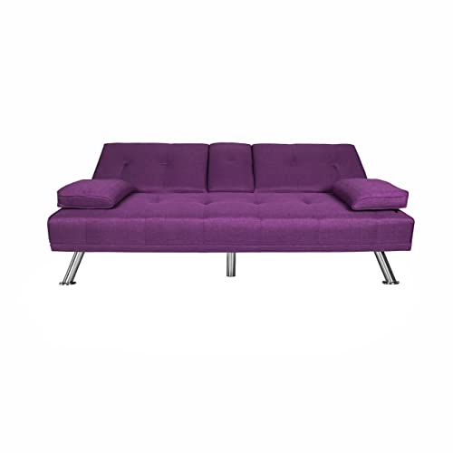 Convertible Sofa Bed Adjustable Couch Sleeper Modern Home Recliner Reversible Loveseat Folding Daybed Guest Bed for Living Room,Linen Upholstery,2 Cup Holders,3 Angles,Metal Legs,600lb Capacity