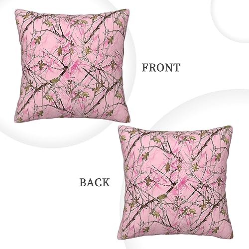 Pink Leaves Camo Throw Pillow Covers Corduroy Pillowcases Soft Square Cushion Case Decorative Cushion Covers for Bedroom Sofa Farmhouse 18"x18"