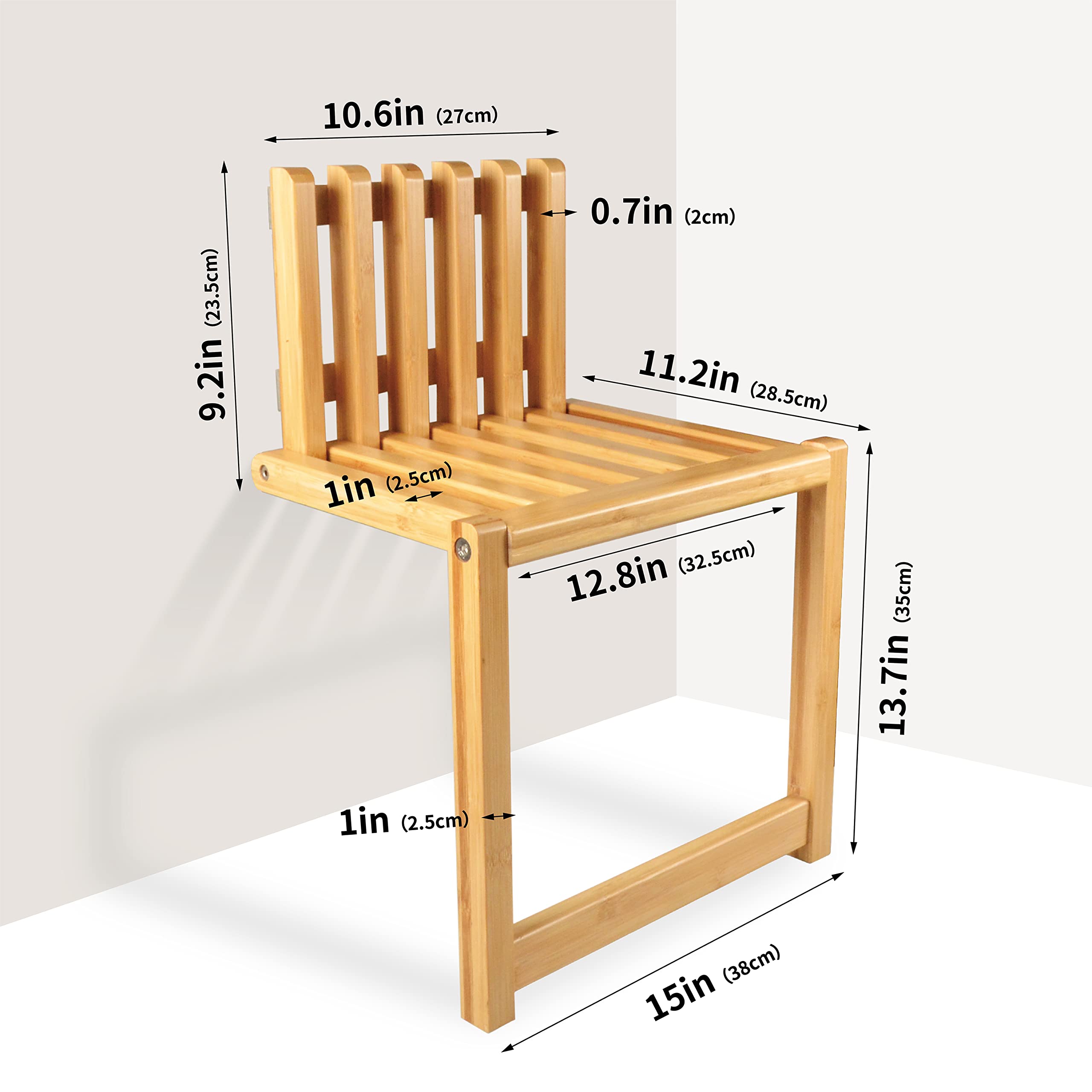 DOORTIAN Wall Mounted Folding Chair Solid Bamboo Porch Chair Door Shoe Cabinet Hidden Footstool Folding Bathroom Balcony Living Stool