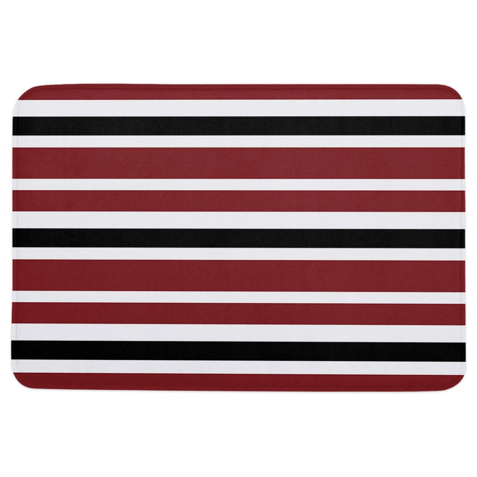 Red, Black and White Stripes Bath Rugs Striped Pattern Sponge Doormat Non Slip Backing Durable Soft Flannel Mat Memory Foam Mats Carpet for Bathroom Kitchen 32x20In