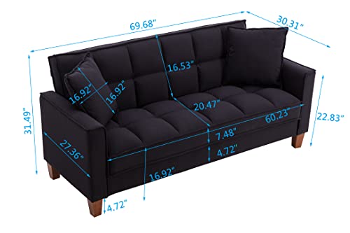 Eafurn Soft Upholstered Loveseat Sofa Small Couch for Living Room,Modern Decor Furniture with Armrest & Throw Pillows and Padded Backrest Love Seats, Black Deep Button Tufted with Solid Wood Legs