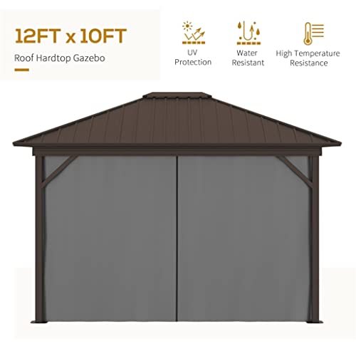 UXZDX 10' X 12' Outdoor Hardtop Gazebo with Aluminum Frame, Metal Roof Gazebo Canopy with Curtains and Netting