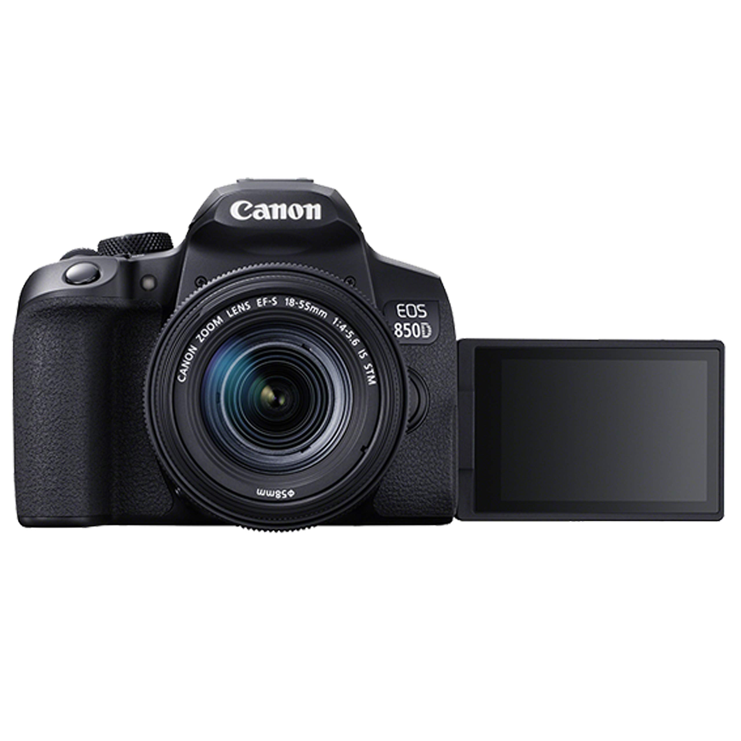 Canon EOS 850D / Rebel T8I DSLR Camera w/EF-S 18-55mm F/4-5.6 STM Zoom Lens + 64GB Memory, Case, Tripod, Flash, Remote, and More (32pc Bundle) (Renewed)