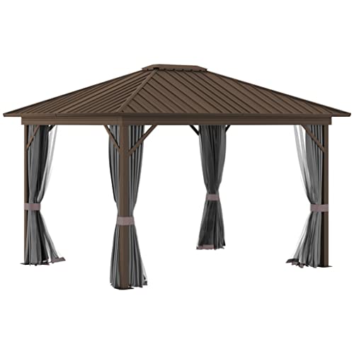 UXZDX 10' X 12' Outdoor Hardtop Gazebo with Aluminum Frame, Metal Roof Gazebo Canopy with Curtains and Netting