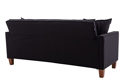 Eafurn Soft Upholstered Loveseat Sofa Small Couch for Living Room,Modern Decor Furniture with Armrest & Throw Pillows and Padded Backrest Love Seats, Black Deep Button Tufted with Solid Wood Legs