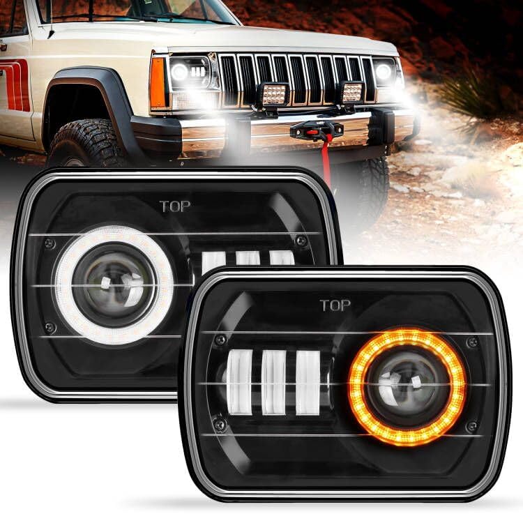 DOXMALL 2Pcs 5x7 7X6 LED Headlights H6054 Retangular Sealed Beam Headlight With White Halo Daylight Compatible with Cherokee XJ Wrangler YJ GMC Dodge Kenworth T300 Etc