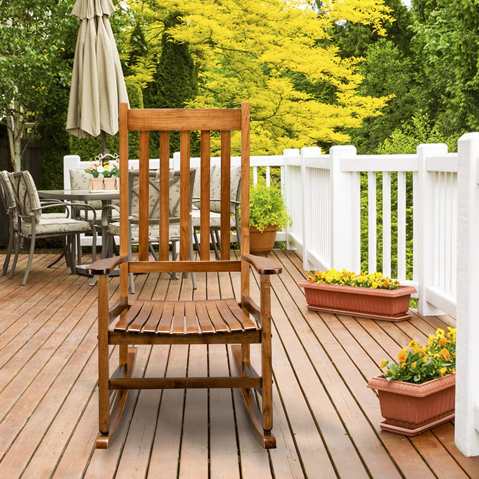 Porch Rocking Chair Outdoor Wooden Rocking Patio Chairs with Rustic High Back Patio Rocker Outdoor Furniture Patio Rocking Chairs Outdoor Rocking Chair (62 x 86 x 117) cm(L x W x H) Original Color
