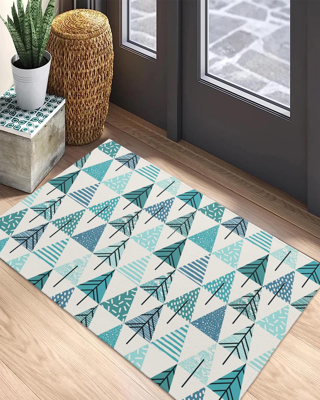Indoor/Outdoor Door Mat Welcome Mats - Non-Slip Rubber Entryway Mats for Home High Traffic Area - Christmas Pine Tree Tile, 20x32 Inch
