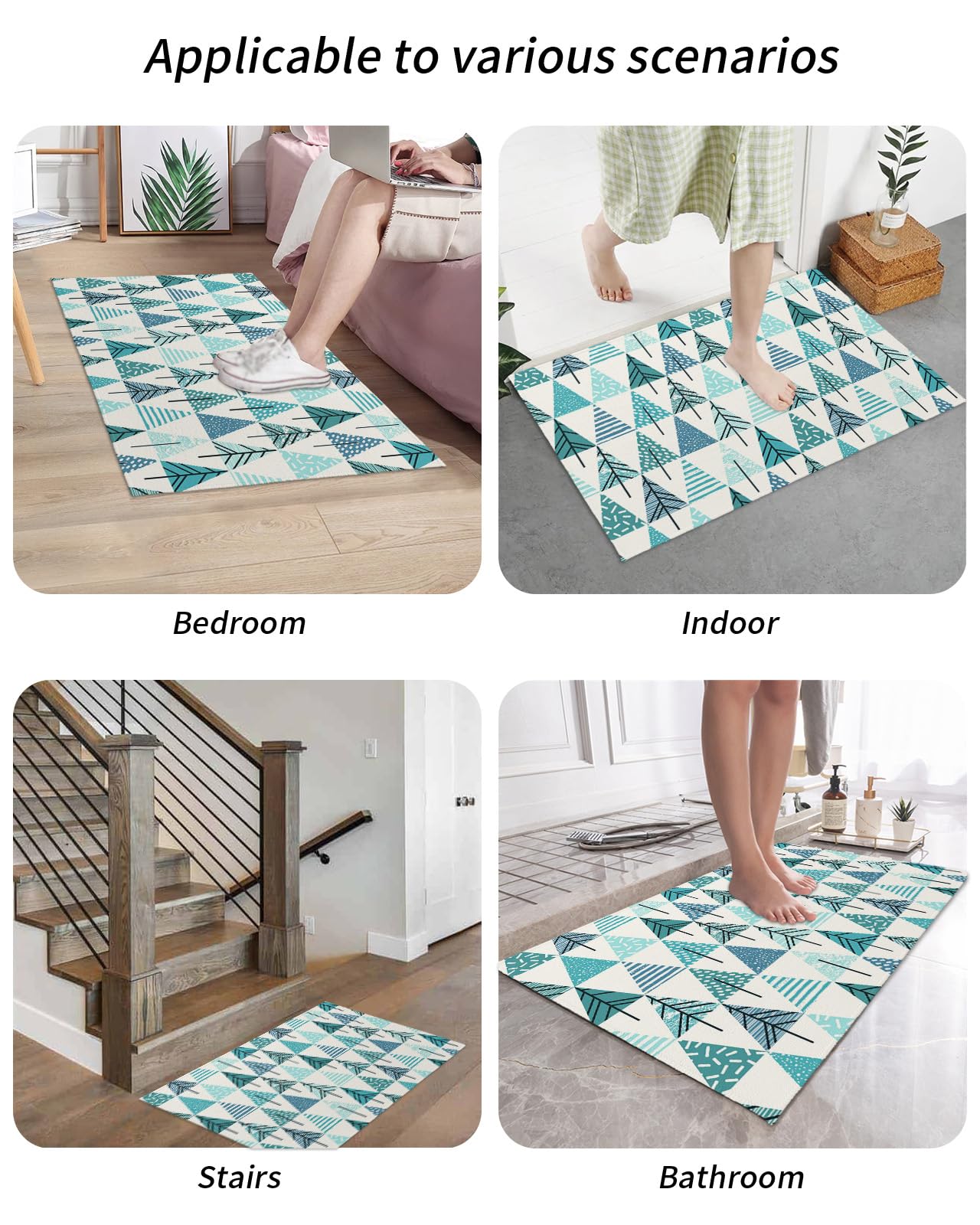 Indoor/Outdoor Door Mat Welcome Mats - Non-Slip Rubber Entryway Mats for Home High Traffic Area - Christmas Pine Tree Tile, 20x32 Inch