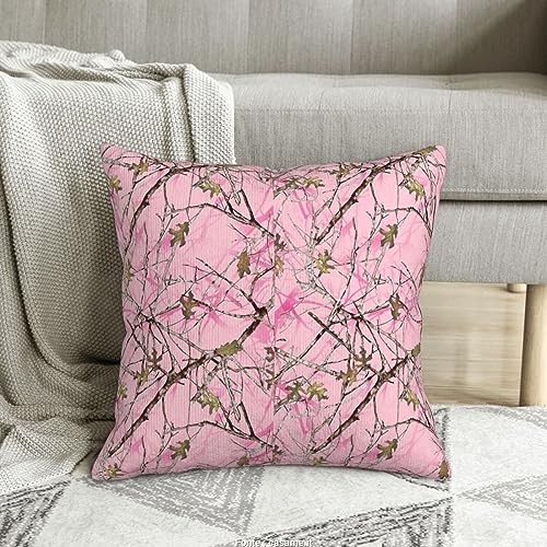 Pink Leaves Camo Throw Pillow Covers Corduroy Pillowcases Soft Square Cushion Case Decorative Cushion Covers for Bedroom Sofa Farmhouse 18"x18"