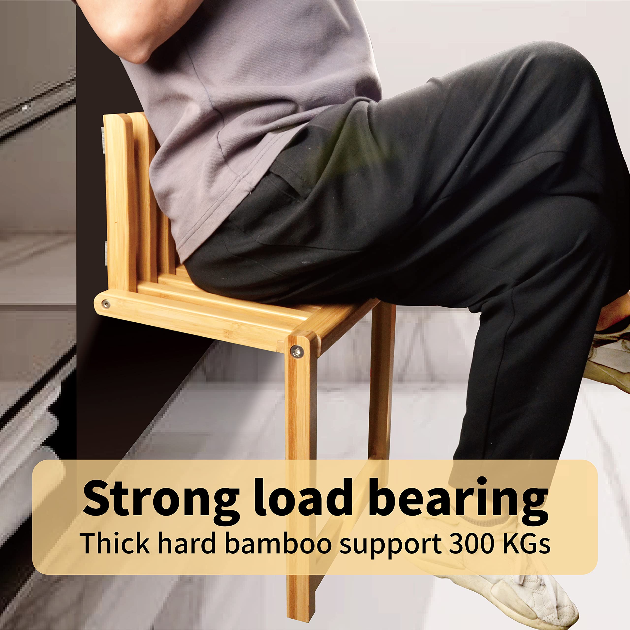 DOORTIAN Wall Mounted Folding Chair Solid Bamboo Porch Chair Door Shoe Cabinet Hidden Footstool Folding Bathroom Balcony Living Stool