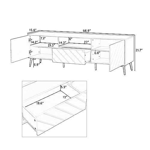Modern TV Stand for 70 inch TV, Entertainment Center with 1 Drawer and Open Shelf, TV Console Table with with 2 Doors and Adjustable Shelves for Living Room/Bedroom(White)