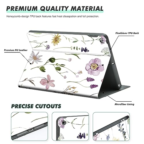 Azmyeuo Cover for iPad 9th/8th/7th Generation, Case for 10.2 Inch iPad 9th/8th/7th Generation 2021/2020/2019 - Premium Folio Stand Case - Auto Wake/Sleep and Multiple Viewing, Tinte Flower