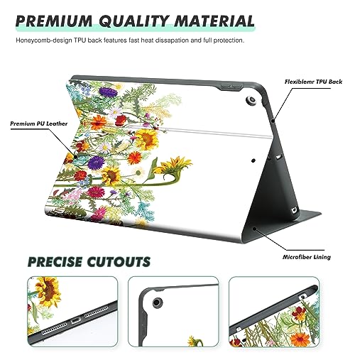Azmyeuo Cover for iPad 9th/8th/7th Generation, Case for 10.2 Inch iPad 9th/8th/7th Generation 2021/2020/2019 - Premium Folio Stand Case - Auto Wake/Sleep and Multiple Viewing, Sunflower
