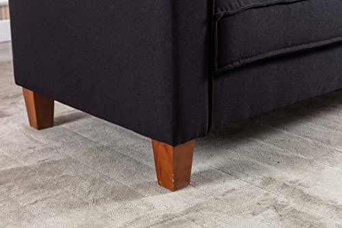 Eafurn Soft Upholstered Loveseat Sofa Small Couch for Living Room,Modern Decor Furniture with Armrest & Throw Pillows and Padded Backrest Love Seats, Black Deep Button Tufted with Solid Wood Legs