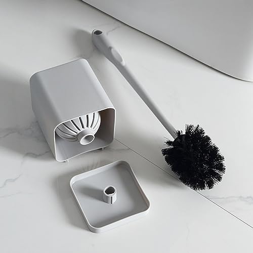 WISELADY Toilet Brushes with Comfortable Handle,Toilet Brush and Holder Set for Bathroom Storage Cleaning,Toilet Cleaner Brush for Deep Cleaning, Bathroom Cleaning Combo with Modern Stand (White)
