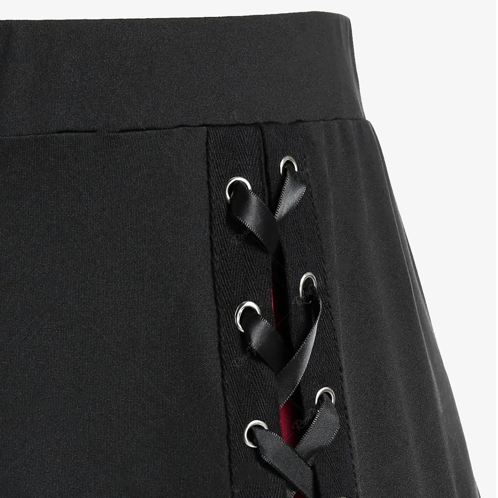 Women's Vintage Gothic Court Lace Up Patchwork Skirt Steampunk Medieval Renaissance Victorian A-Line Pirate Skirts Red