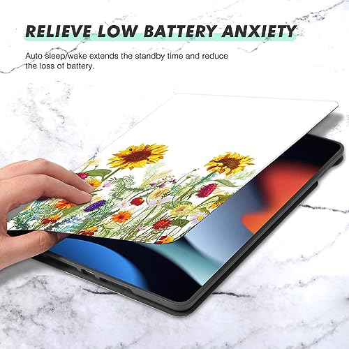 Azmyeuo Cover for iPad 9th/8th/7th Generation, Case for 10.2 Inch iPad 9th/8th/7th Generation 2021/2020/2019 - Premium Folio Stand Case - Auto Wake/Sleep and Multiple Viewing, Sunflower