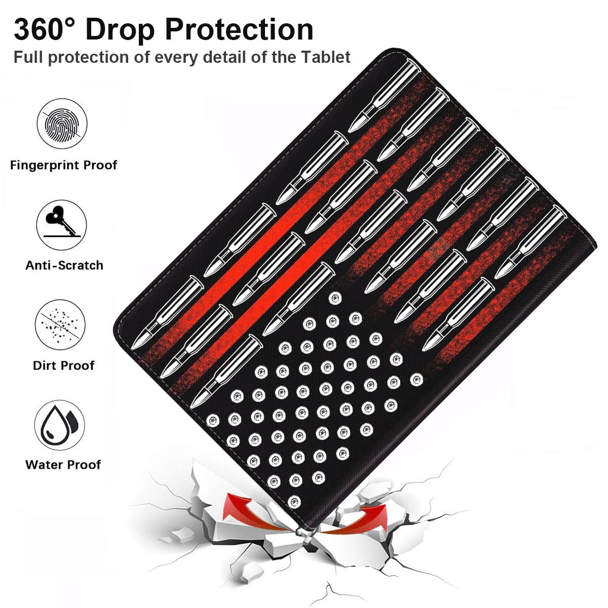 ZXHSBROK for iPad 10th Generation Case 2022 10.9 Inch - Slim PU Leather Folding Stand Folio Cover with Auto Sleep/Wake for iPad 10th Generation 10.9" 2022, American Flag & Bullets