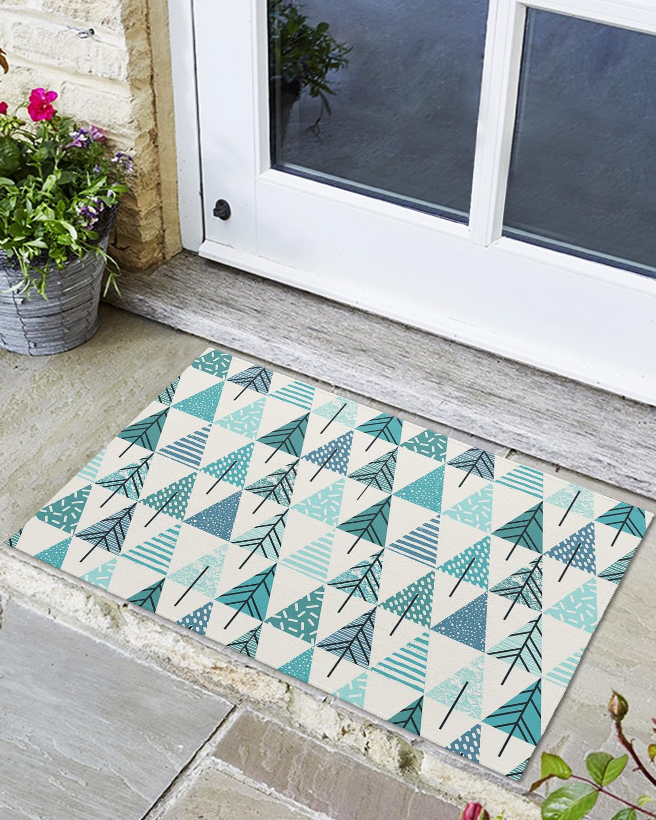 Indoor/Outdoor Door Mat Welcome Mats - Non-Slip Rubber Entryway Mats for Home High Traffic Area - Christmas Pine Tree Tile, 20x32 Inch