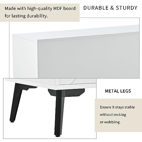 Modern TV Stand for 70 inch TV, Entertainment Center with 1 Drawer and Open Shelf, TV Console Table with with 2 Doors and Adjustable Shelves for Living Room/Bedroom(White)