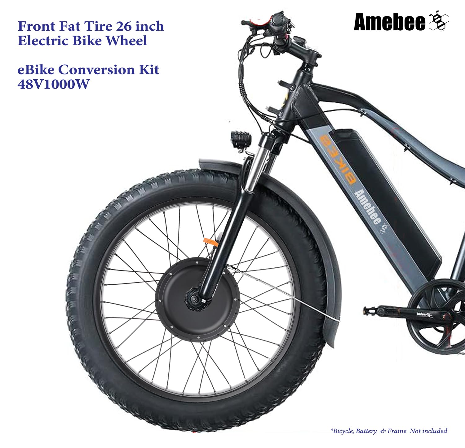 Electric Motor Bicycle Wheel Conversion Kit 26in 1000W Font Drive Controller Display Trun Bike to Ebike Electric Wheel Bicycle Modification Parts Kits (48V 1000W, 26inX4 Fat Tire Wheel Rim)