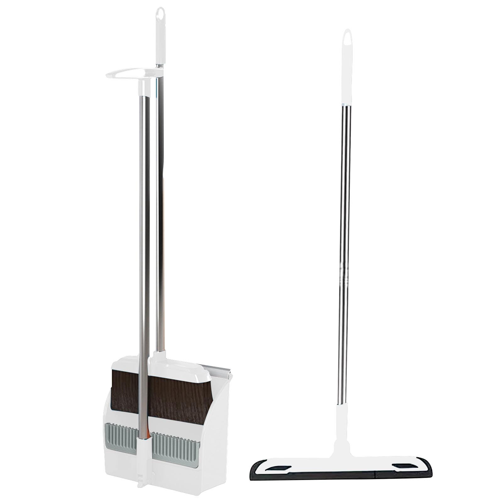 Broom and Dustpan Set, Household Soft Broom with Dustpan Combo Set with Plastic Stainless Steel Long Teeth, Durable for Shops, Commercial Outdoor Areas & Indoor Environments, 37.8 in Handle #