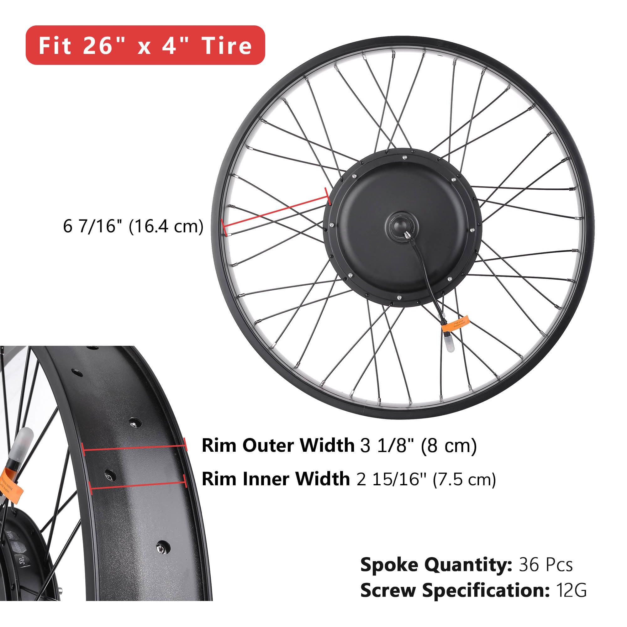 Electric Motor Bicycle Wheel Conversion Kit 26in 1000W Font Drive Controller Display Trun Bike to Ebike Electric Wheel Bicycle Modification Parts Kits (48V 1000W, 26inX4 Fat Tire Wheel Rim)