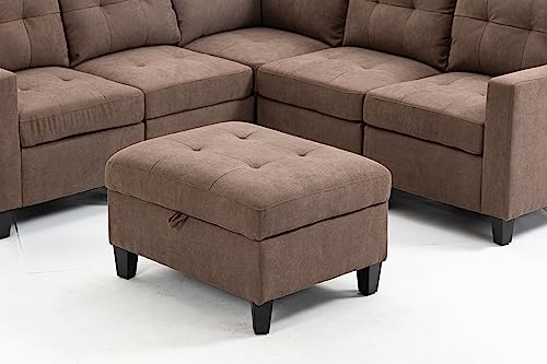 Evedy Living Room Furniture Set,L-Shaped, Modular Sectional Sofa with Left & Right Arm, Corner Chair, Ottomans Table,Extra Wide Chaise Lounge Couch for Home, Apartment (Brown)