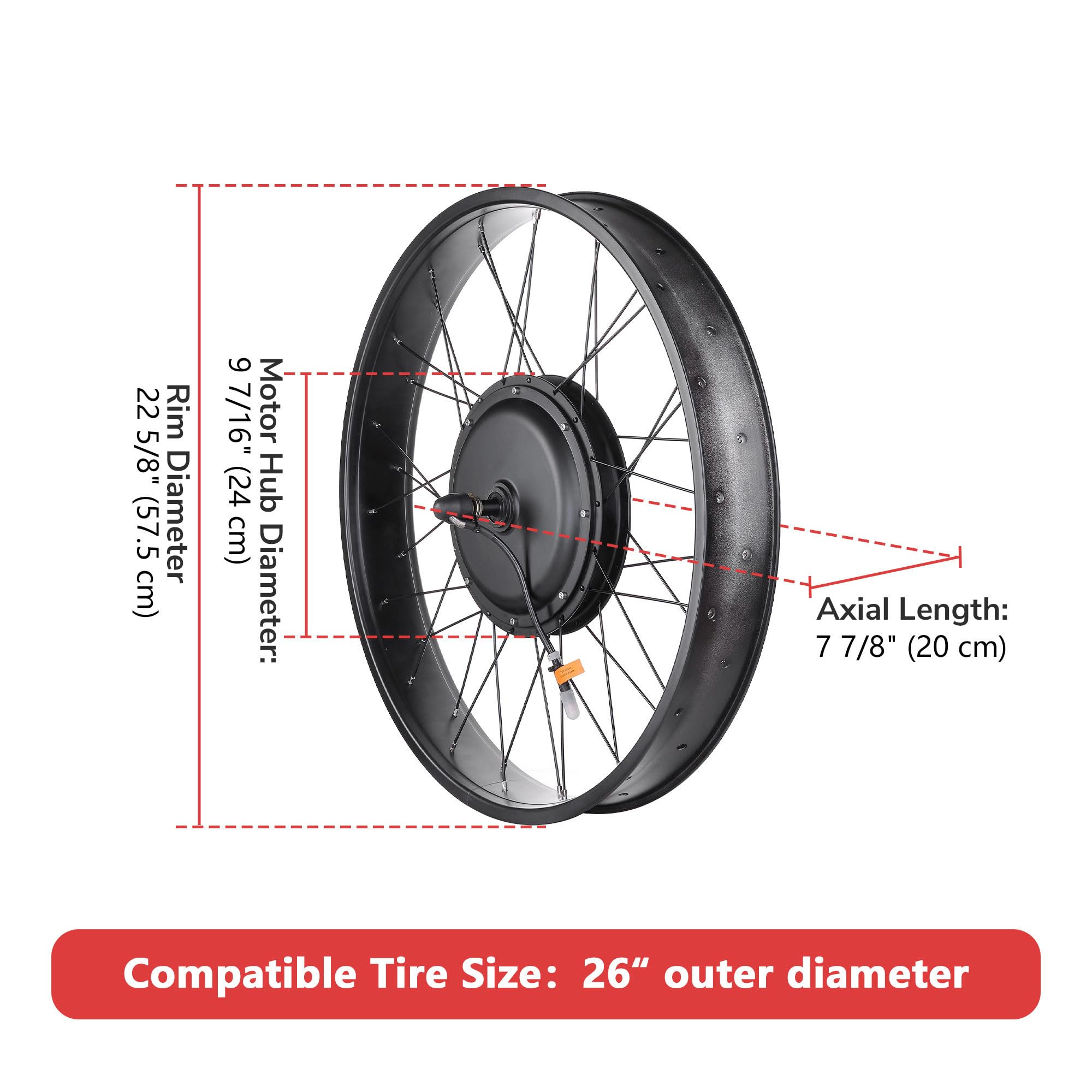 Electric Motor Bicycle Wheel Conversion Kit 26in 1000W Font Drive Controller Display Trun Bike to Ebike Electric Wheel Bicycle Modification Parts Kits (48V 1000W, 26inX4 Fat Tire Wheel Rim)