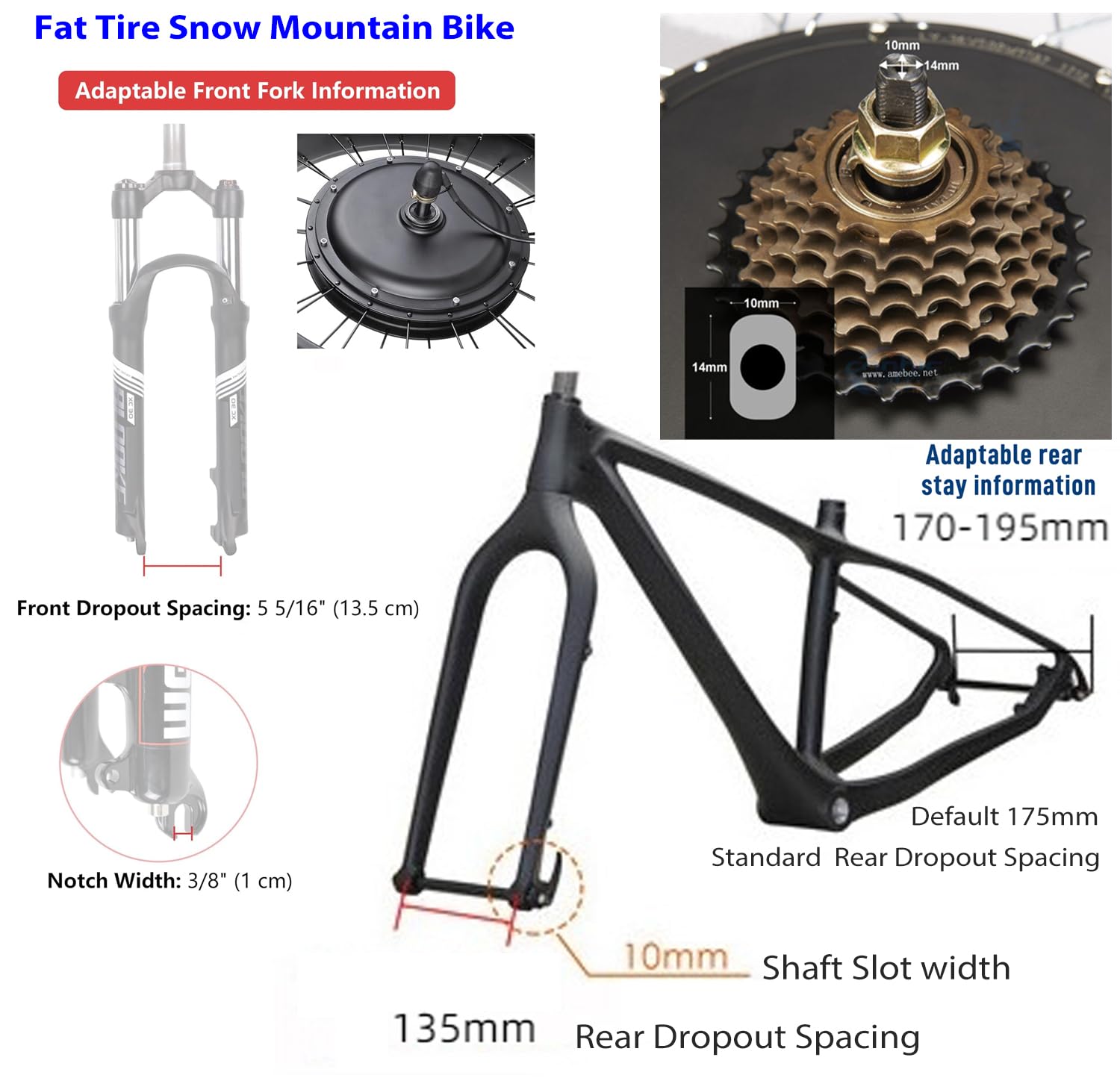 Electric Motor Bicycle Wheel Conversion Kit 26in 1000W Font Drive Controller Display Trun Bike to Ebike Electric Wheel Bicycle Modification Parts Kits (48V 1000W, 26inX4 Fat Tire Wheel Rim)